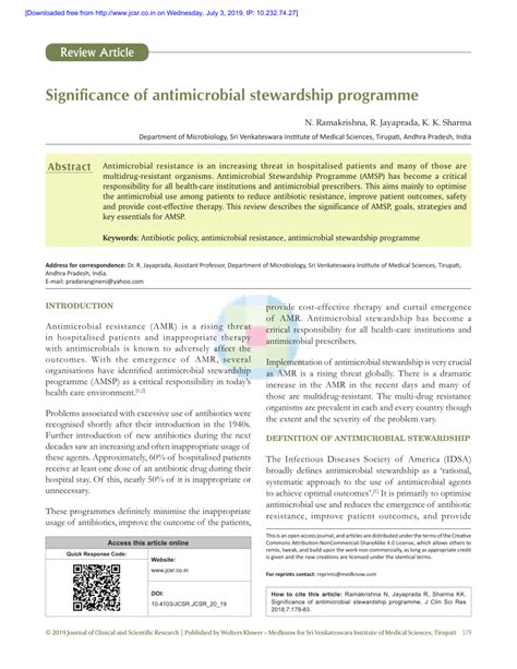 Pdf Significance Of Antimicrobial Stewardship Programme