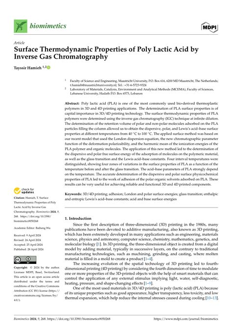 Pdf Surface Thermodynamic Properties Of Poly Lactic Acid By Inverse Gas Chromatography