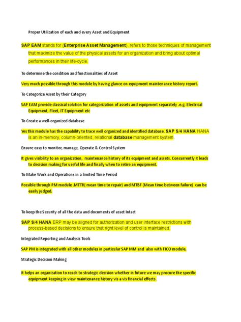 Sap Eam Module Pdf Return On Investment Internet Of Things