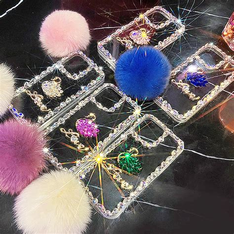 Diamond Clear Phone Case Bling Color 3d Rhinestone Swan Hairball