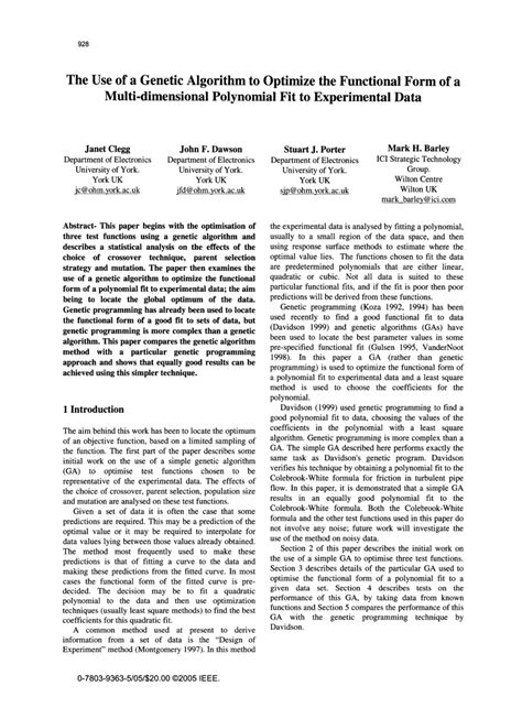Pdf The Use Of A Genetic Algorithm To Optimize The Functional Form Of