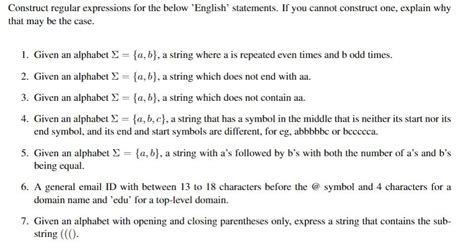 Solved Construct Regular Expressions For The Below English