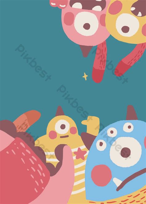 Cute Cartoon Monsters Blue Small Monster Background Psd Free Download