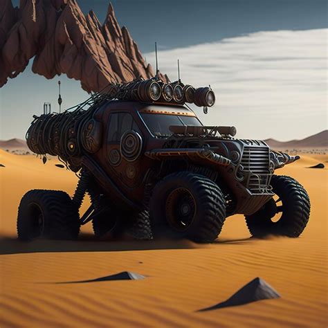 Una Pintura Digital De Un Camión Monstruo En El Desierto Foto Premium