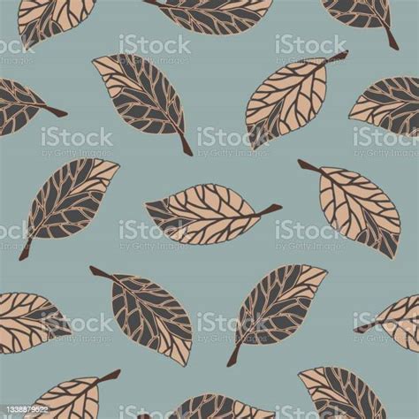 회색 파란색 배경에 떨어지는 잎이있는 벡터 패턴을 반복합니다 간단한 자연 텍스처 벽지 디자인 장식 부드러운 식물 패션 직물