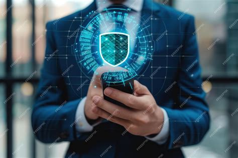 Premium Photo Businessman Using Mobile Phone With Cyber Security Technology For Protecting