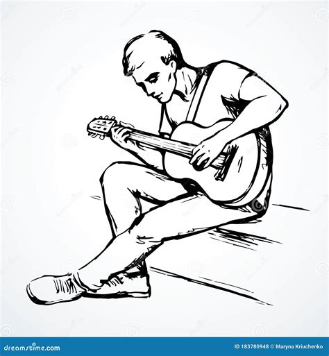 A Man Plays The Guitar Vector Drawing Stock Vector Illustration Of Entertainer Casual 183780948