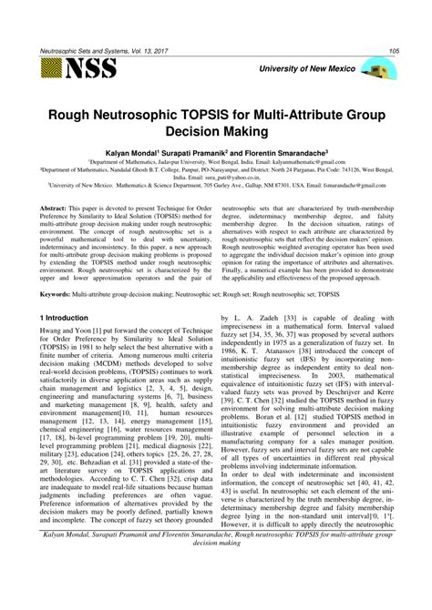 Pdf Rough Neutrosophic Topsis For Multi Attribute Group Decision Making