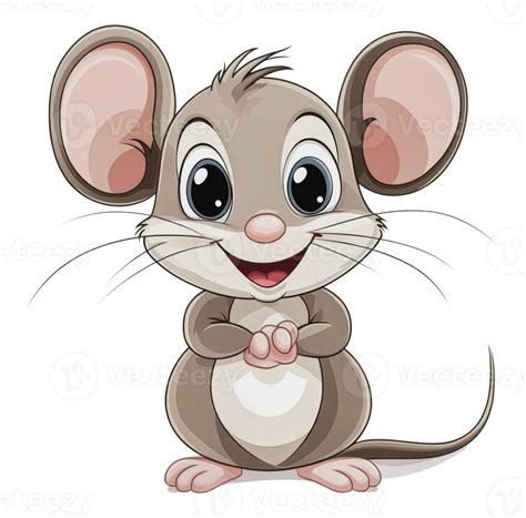 Happy Cartoon Mouse With Large Ears And A Smile 52654936 Png