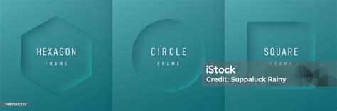 사실적인 3d 기하학적 프레임 배경은 육각형 원형 빛과 그림자가 있는 녹색 파란색에 사각형으로 되어 있습니다 복사 공간이 있는 최소 Neumorphism 장면 모형 제품