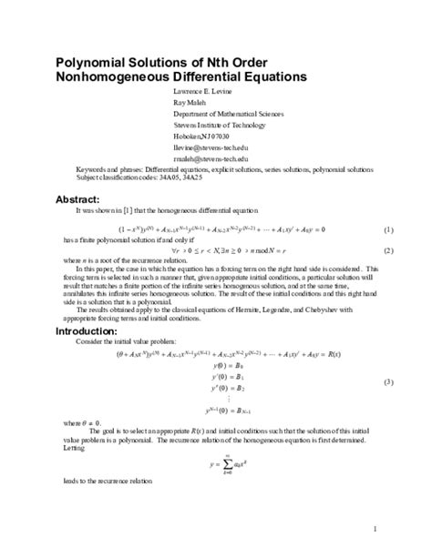 Pdf Polynomial Solutions Of N Th Order Non Homogeneous Differential Equations