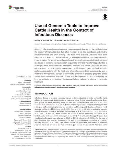 Pdf Use Of Genomic Tools To Improve Cattle Health In The Context Of Infectious Diseases