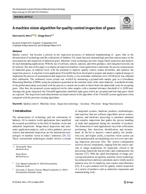 Pdf A Machine Vision Algorithm For Quality Control Inspection Of Gears