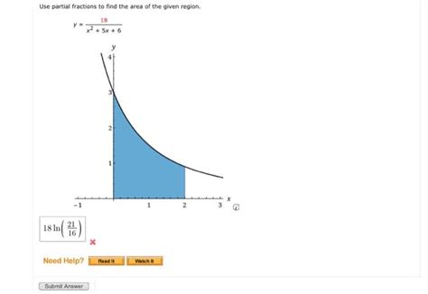 solved use partial fractions to find the area of the given