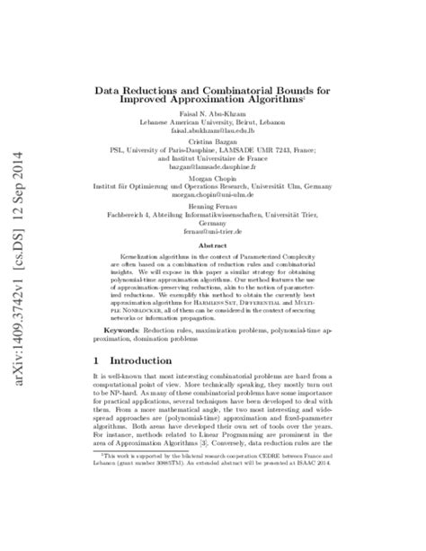 Pdf Data Reductions And Combinatorial Bounds For Improved Approximation Algorithms