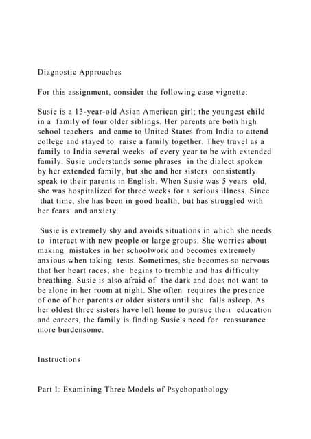diagnostic approachesfor this assignment consider the follo pdf