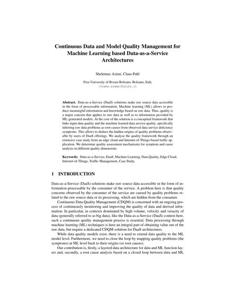 Pdf Continuous Data And Model Quality Management For Machine Learning