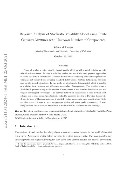 Pdf Bayesian Analysis Of Stochastic Volatility Model Using Finite Gaussian Mixtures With