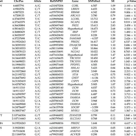 The Candidate Snps And Genes Associated With Carcass Traits In Hanwoo Download Scientific