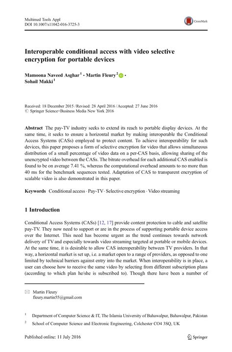Pdf Interoperable Conditional Access With Video Selective Encryption For Portable Devices