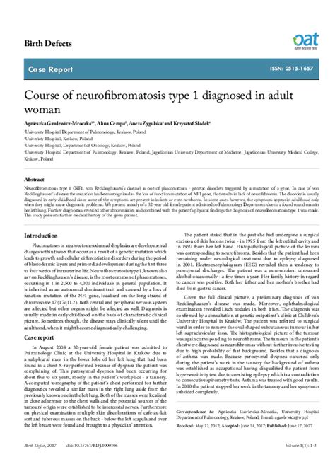 Pdf Course Of Neurofibromatosis Type 1 Diagnosed In Adult Woman Krzysztof Sładek