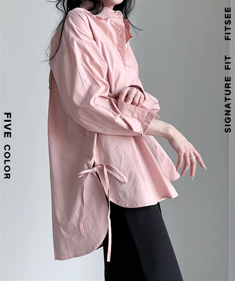 [옆 트임 끈] 히아신스 사이드 트임 아치형 리본 끈 오버핏 셔츠 에이블리