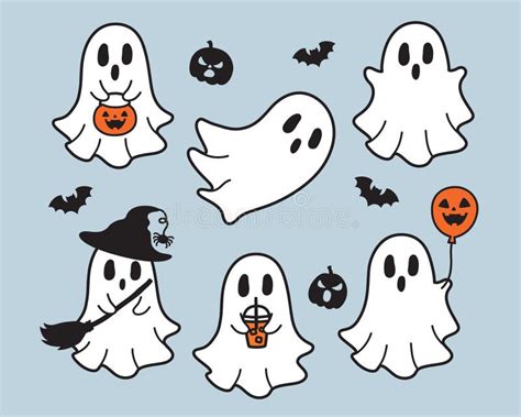 Cute Halloween Sheet Ghosts Cartoon Vector Illustration Stock Vector