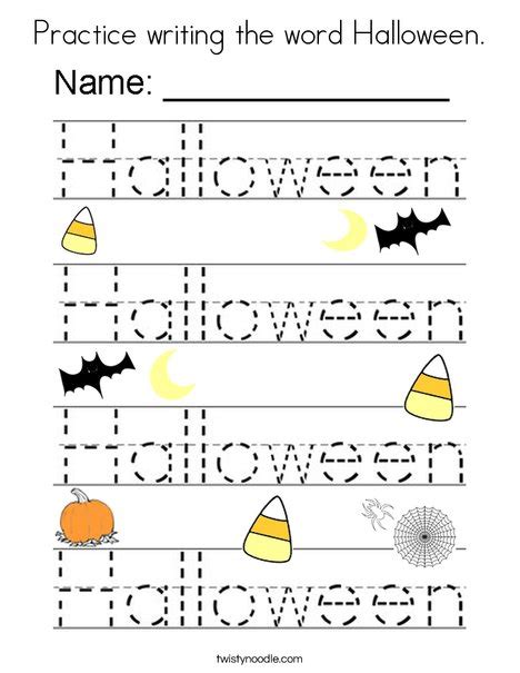 Practice Writing The Word Halloween Coloring Page Twisty Noodle