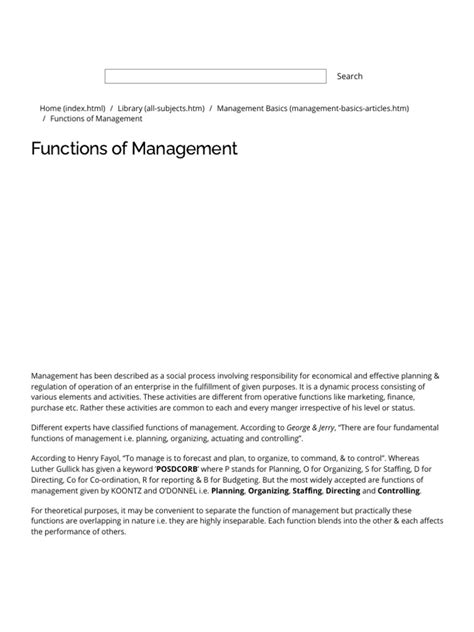 Functions Of Management Planning Organizing Staffing Directing And Controlling Pdf