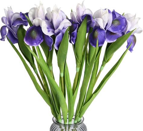 Fqueelvys Purple Iris Flowers Artificial 6 Pcs Real Touch