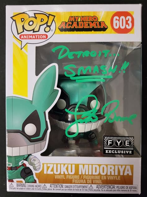 Funko Pop 603 Mha Izuku Midoriya Autographed By Justin Briner Jsa