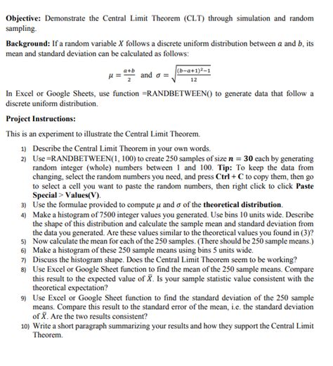 Solved Objective Demonstrate The Central Limit Theorem Chegg