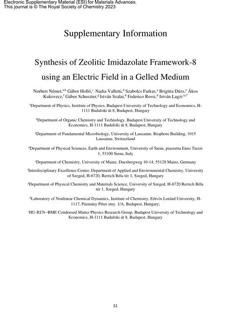 Pdf Synthesis Of Zeolitic Imidazolate Framework 8 Using An Electric