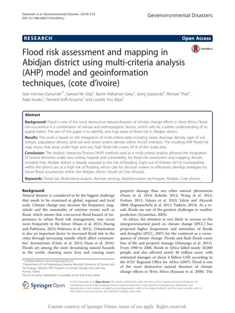 Flood Risk Assessment And Mapping In Abidjan Distr Pdf Flood