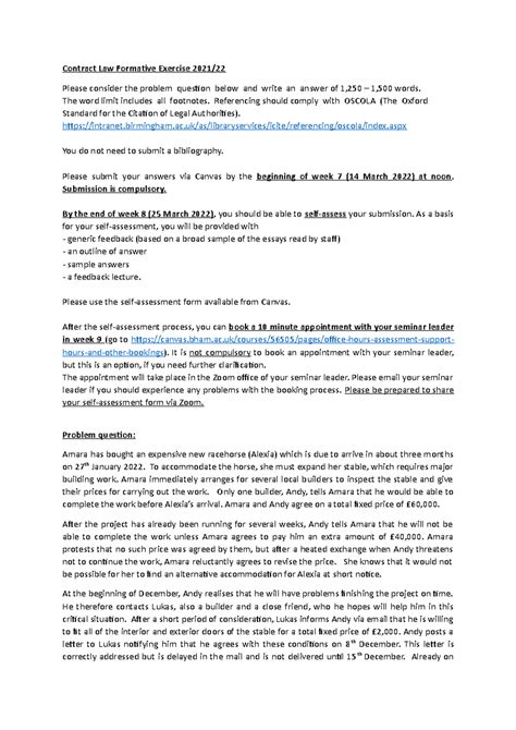 Formative Assessment Contract Law Formative Exercise 2021 Please