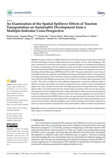 Pdf An Examination Of The Spatial Spillover Effects Of Tourism Transportation On Sustainable