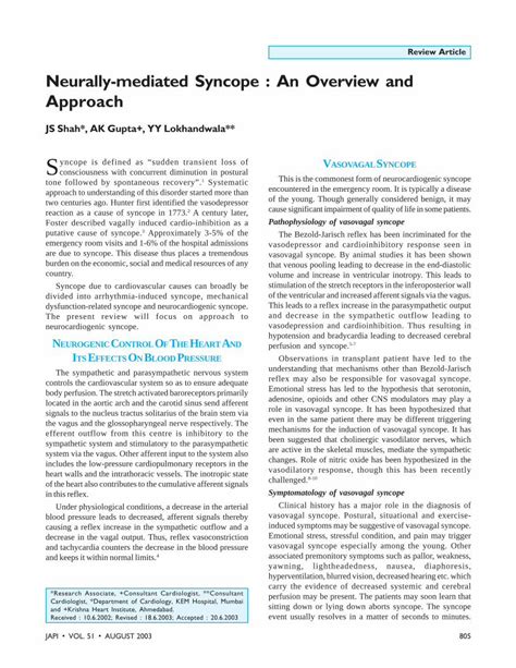 Pdf Neurally Mediated Syncope An Overview And Approach · Neurally Mediated Syncope An