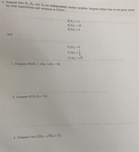Solved 5 Suppose That X1 X2 And X3 Are Independent Random