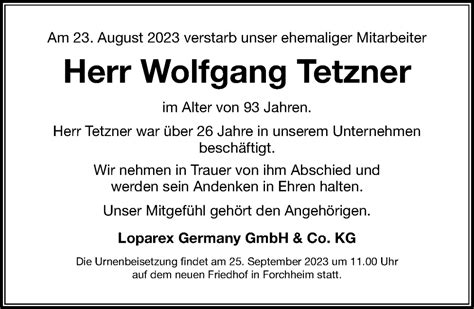 Traueranzeigen Von Wolfgang Tetzner Trauer Nn De