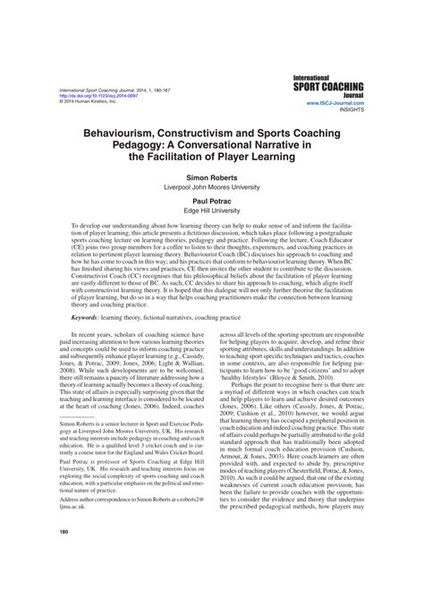 Pdf Behaviourism Constructivism And Sports Coaching Pedagogy A Conversational Narrative In Pdf Behaviourism Constructivism And Sports Coaching Pedagogy A Conversational Narrative In