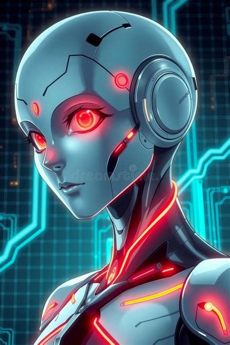 Futuristic Cybernetic Humanoid With Glowing Red Circuits And Advanced