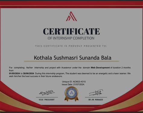 Sushmasri Kothala On Linkedin Internship Webdevelopment Academor