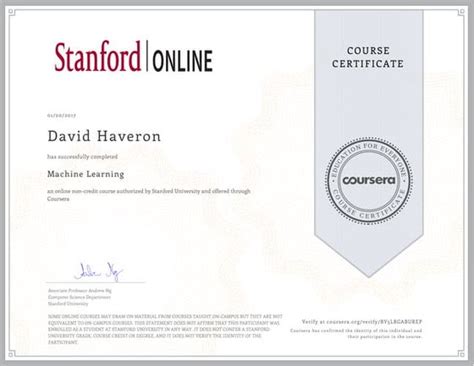 Course Record Of Machine Learning From Stanford University Coursera Pdf