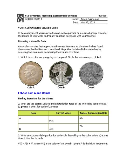 6 2 4 Practice Modeling Exponential Functions Assignment Guide Studocu