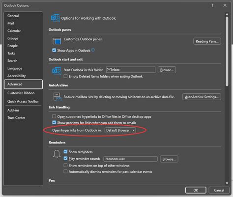 open outlook links in your default browser elementor hosted website