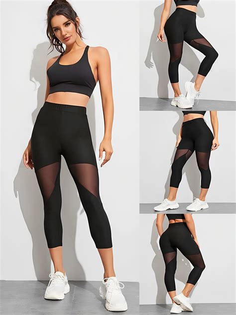 Best Price For Mesh Panels Cropped Pants Sports Yoga Stretch Pants