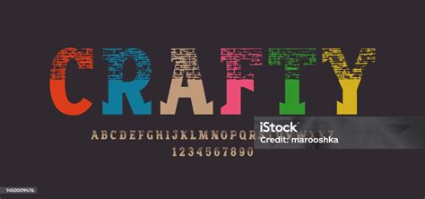 트렌디 한 글꼴 복고풍 슬래브 세리프 알파벳 대문자와 오래된 색상의 숫자 벡터 일러스트 레이 션 10eps 개념에 대한 스톡 벡터 아트 및 기타 이미지 Istock