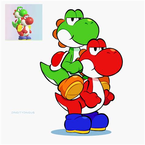 Yoshi Red Yoshi And Green Yoshi Mario Drawn By Vinnydingitydingus