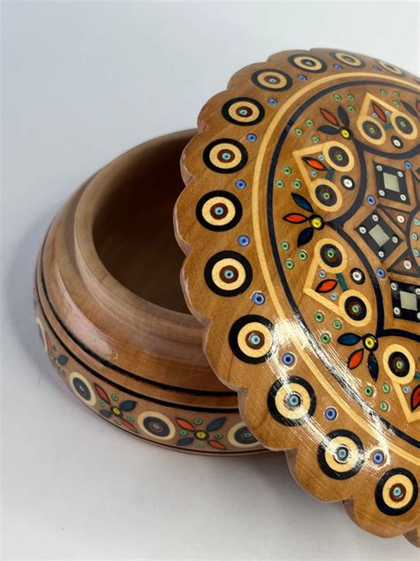 Handmade Round Large Wooden Box With Inlay