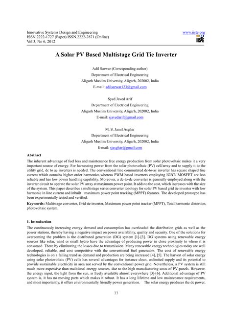 Pdf A Solar Pv Based Multistage Grid Tie Inverter